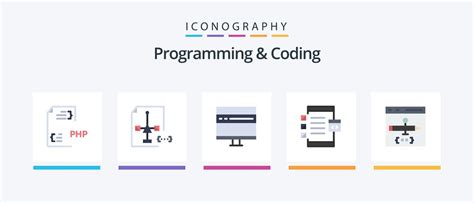 Programming And Coding Flat 5 Icon Pack Including Coding App