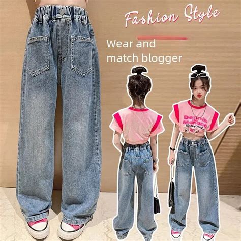 Badu Bg Пролетен сезон Детски дрехи Дънки за момичета Свободни панталони Есен Големи детски