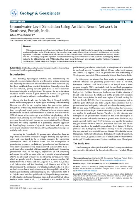 Pdf Groundwater Level Simulation Using Artificial Neural Network In Southeast Punjab
