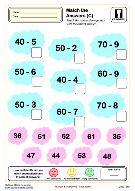 Match The Answers C Pdf Printable Number And Operations Worksheets
