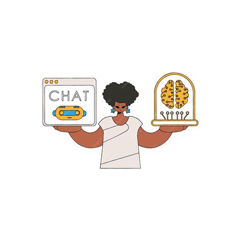 자신의 기기로 Ai와 대화하는 소녀 그림 프리미엄 벡터