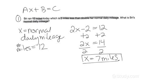 Writing An Equation Of The Form Ax B C To Solve A Word Problem Algebra Study Com