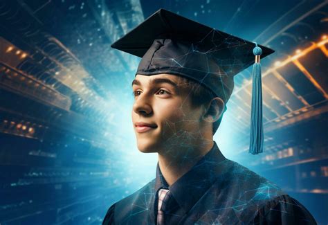 Ai Generative Double Exposure Photo Of Young Man With Graduation Cap Technology Background