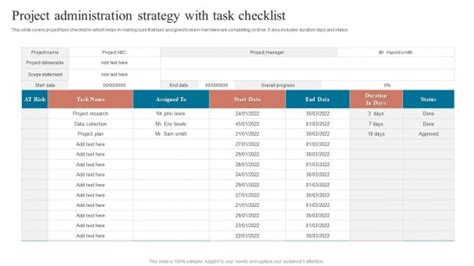 Project Administration Strategy With Task Checklist Introduction Pdf
