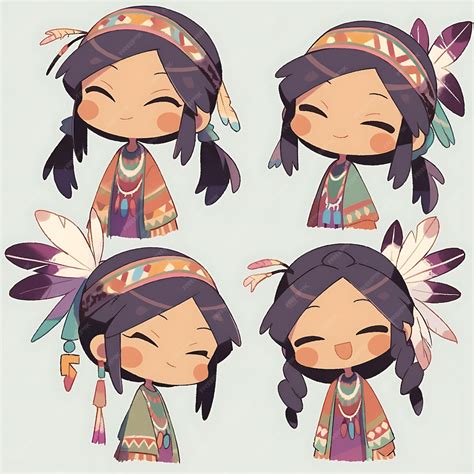 Premium Photo Colorful Female Native American Pocahontas Chibi Kawaii