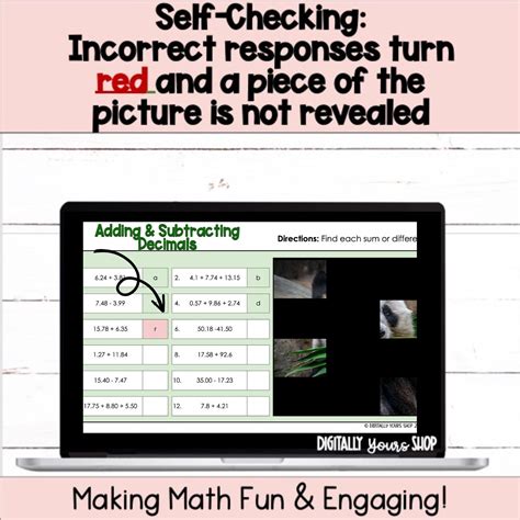 adding and subtracting decimals digital self checking activity made