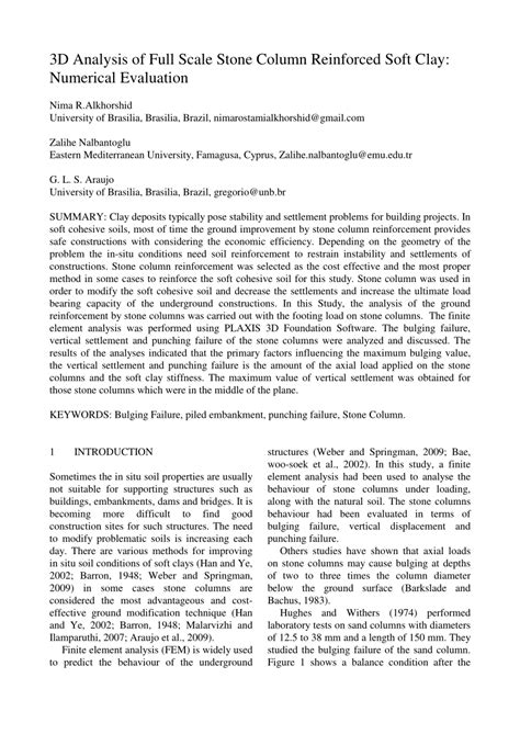 Pdf 3d Analysis Of Full Scale Stone Column Reinforced Soft Clay