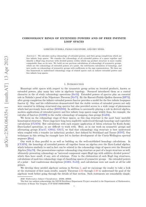 Pdf Cohomology Rings Of Extended Powers And Free Infinite Loop Spaces