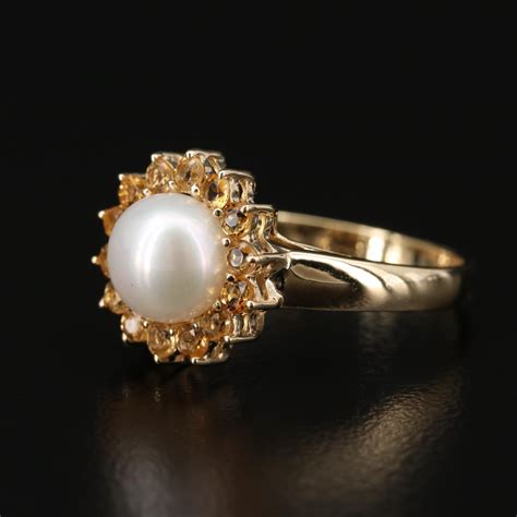 14k Pearl And Citrine Ring Ebth