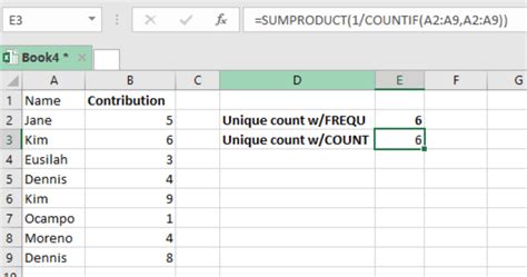 Excel Formula Count Unique Values In A Range With Countif