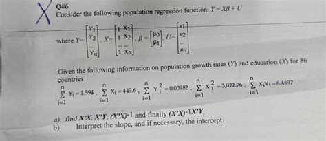 Solved Q 6 Consider The Following Population Regression