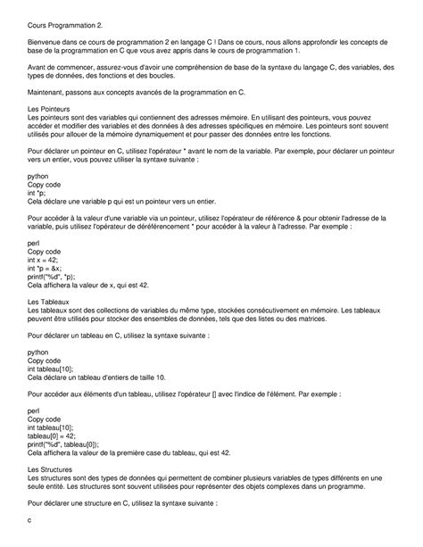 Cours Programmation 2 Bienvenue Dans Ce Cours De Programmation 2 En Langage C Dans Ce Cours