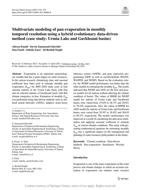 Multivariate Modeling Of Pan Evaporation In Monthly Temporal Resolution Using A Hybrid
