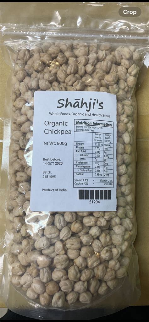 Organic Chic Peas 800g Shahjis Spices