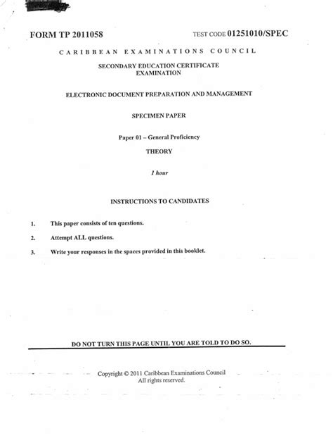 Csec Edpm Specimen Paper 1 Pdf