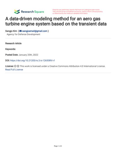 Pdf A Data Driven Modeling Method For An Aero Gas Turbine Engine System Based On The Transient
