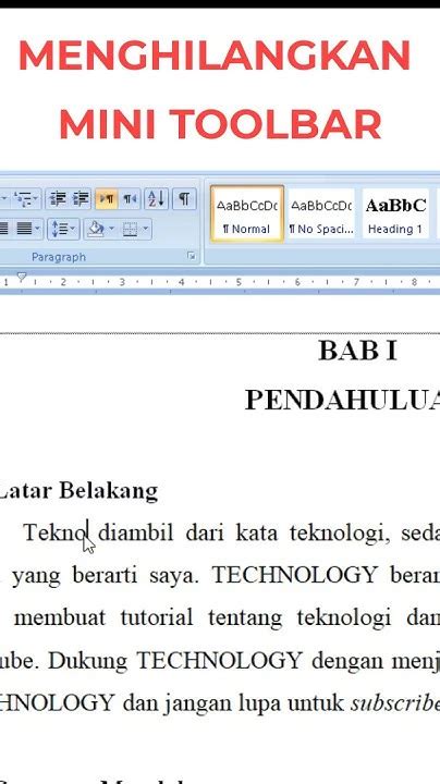 Cara Menghilangkan Mini Toolbar Di Word Youtube