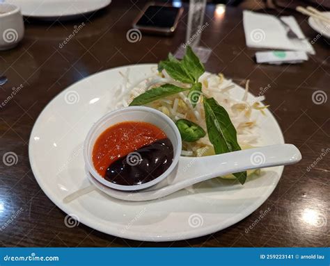 Bean Sprouts Basil Spicy Sauce Pho Stock Image Image Of Tableware