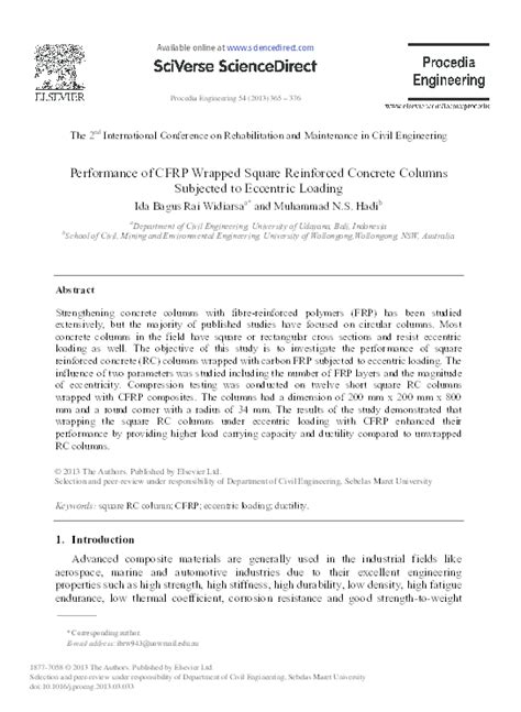 Performance Of Cfrp Wrapped Square Reinforced Concrete Columns