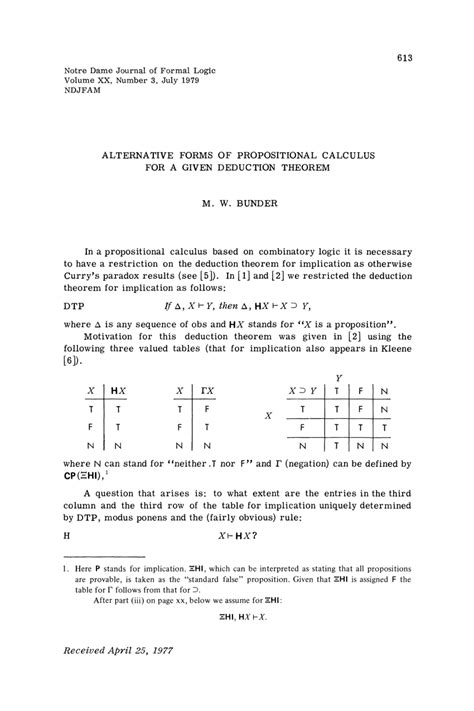 Pdf Alternative Forms Of Propositional Calculus For A Given Deduction