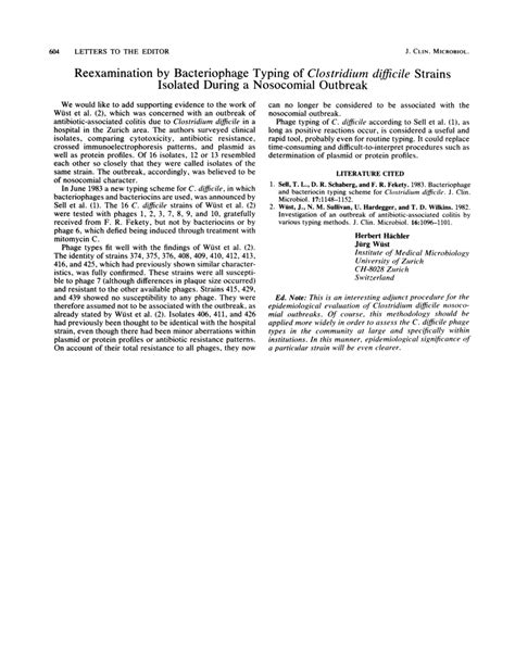 Pdf Reexamination By Bacteriophage Typing Of Clostridium Difficile Strains Isolated During A
