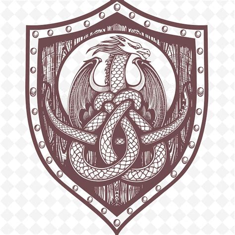Premium Psd Wooden Shield Outline With Celtic Knot Design And Dragon