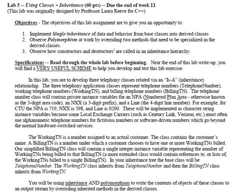 Solved Lab 5 Using Classes Inheritance 60 Pts Due The