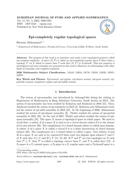Pdf Epi Completely Regular Topological Spaces