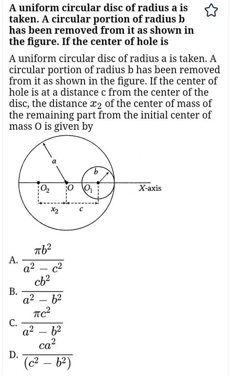 A Uniform Circular Disc Of Radius A Is Taken A Circular Portion Of Radiu