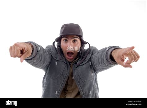 Handsome Man Pointing Towards Stock Photo Alamy