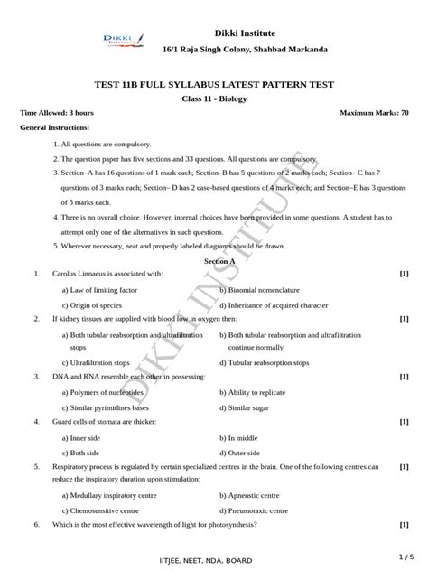 Test 11b Full Syllabus Latest Pattern Test 2 Pdf Botany Organisms