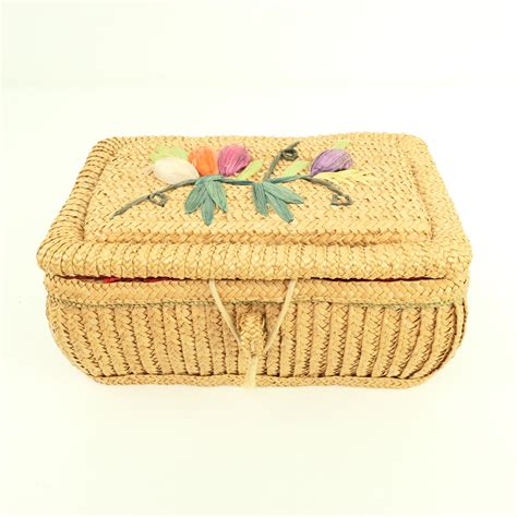 Vintage Naaidoos Riet Mandje Bloem Retroriek