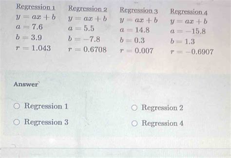 Regression 1 Regression 2 Regression 3 Regression 4 Yaxb Yaxb Yax