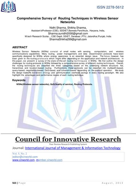 Pdf Comprehensive Survey Of Routing Techniques In Wireless Sensor Network