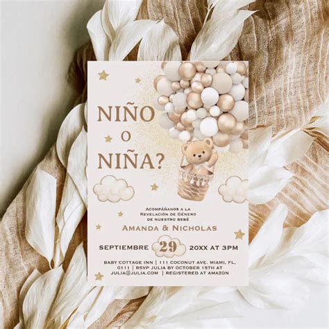 Spanish Nino O Nina Bear Gender Reveal Invitation Zazzle