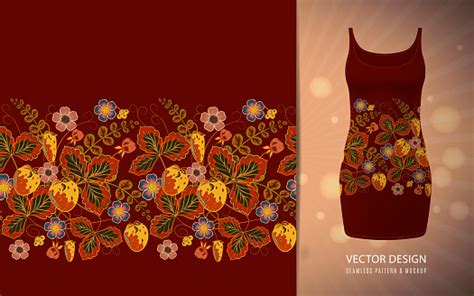 잘 익은 딸기 수평 원활한 국경 벡터 일러스트 레이 션 카드 폭 좁고 빨간 딸기 딸기 과일 및 건강 한 식습관 해독 화장품의 디자인에 대 한 나뭇잎 끝 없는 스트립 0명에