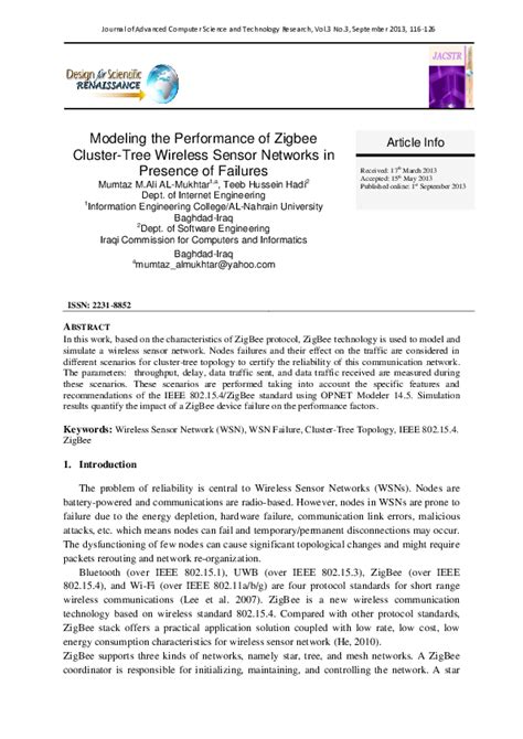 Pdf Modeling The Performance Of Zigbee Cluster Tree Wireless Sensor