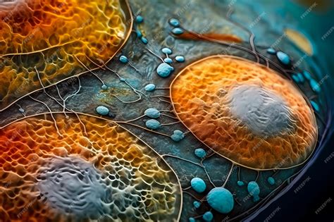 세포와 박테리아 생물학 미생물학 또는 화학 배경의 현미경 매크로 클로즈업 샷 프리미엄 사진