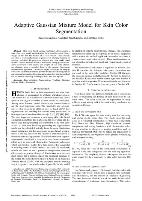 pdf adaptive gaussian mixture model for skin color segmentation