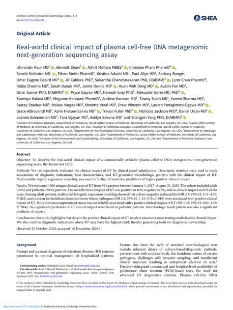 Pdf Real World Clinical Impact Of Plasma Cell Free Dna Metagenomic Next Generation Sequencing