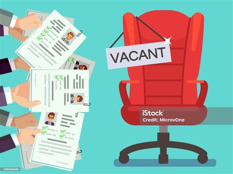 손은 공석 플레이트와 이력서 양식과 사무실 의자를 보유하고 개념에 대한 스톡 벡터 아트 및 기타 이미지 개념 객실 있음