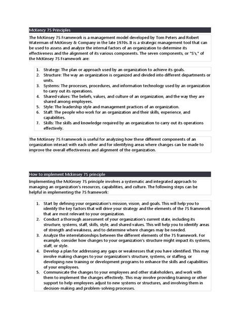 A Practical Guide To Implementing The Mckinsey 7s Framework Pdf Strategic Management Goal