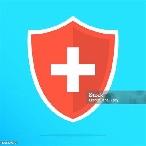 아이콘 십자가 방패 백색 십자가 가진 빨간 방패입니다 벡터 평면 아이콘 방패에 대한 스톡 벡터 아트 및 기타 이미지 방패 막는 동작 건강관리와 의술 Istock