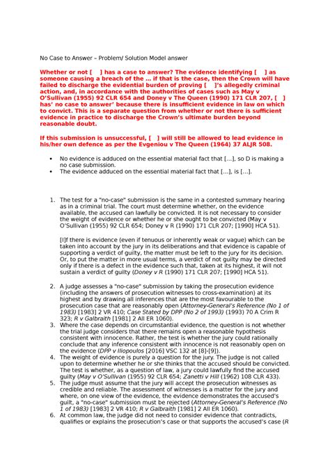 No Case To Answer Assignment No Case To Answer Problem Solution Model Answer Whether Or