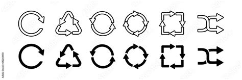 Arrow Set Collection Undo Recycle Refresh Loop Cycle Shuffle In Black Outline And Fill Style