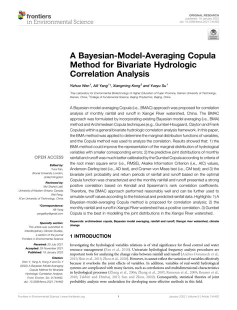 Pdf A Bayesian Model Averaging Copula Method For Bivariate Hydrologic