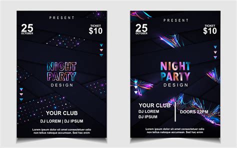 나이트 댄스 파티 일렉트로 뮤직 포스터 레이아웃 디자인 템플릿 배경과 우아한 스타일 네온 라이트 컬러풀 한 스타일 3차원 형태에