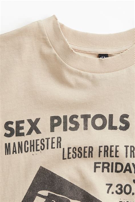Womens Light Beigesex Pistols Oversized Printed T Shirt Handm Ca