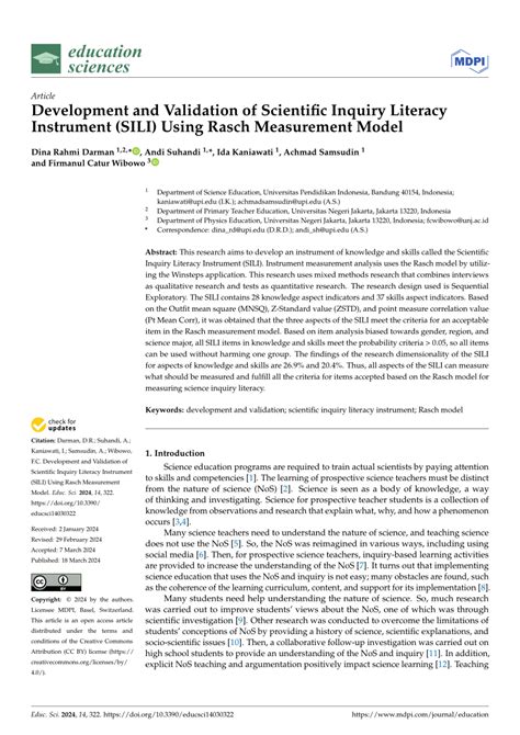 Pdf Development And Validation Of Scientific Inquiry Literacy Instrument Sili Using Rasch