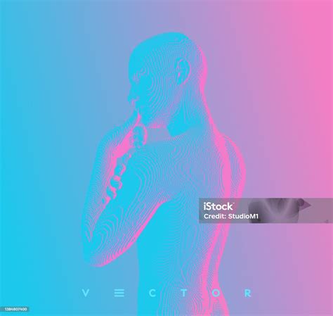 턱에 손을 대고 있는 한 남자가 마치 생각하고 있는 것 같은 느낌이 다 인공 지능 개념 답변을 검색합니다 디지털 기술 배경 복셀